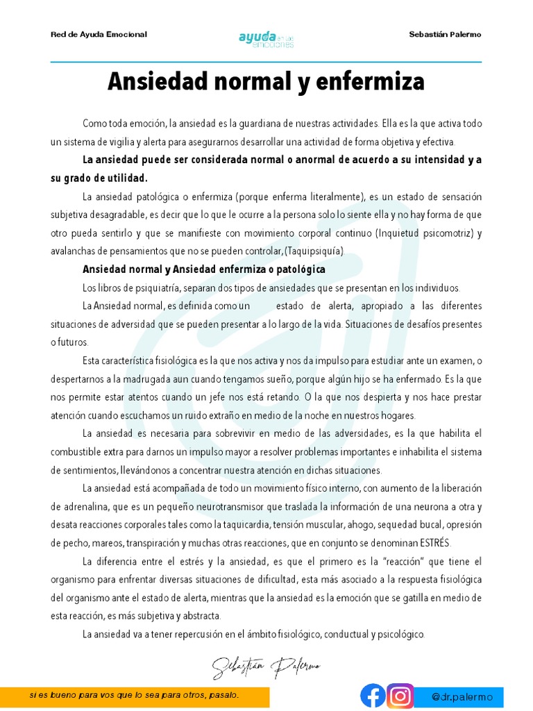 Ansiedad Normal y Ansiedad Enfermiza | PDF | Ansiedad | Las emociones