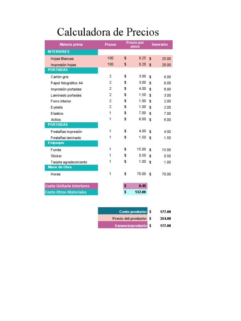 Calculadora de Precios - XLSX Versión 1 | PDF