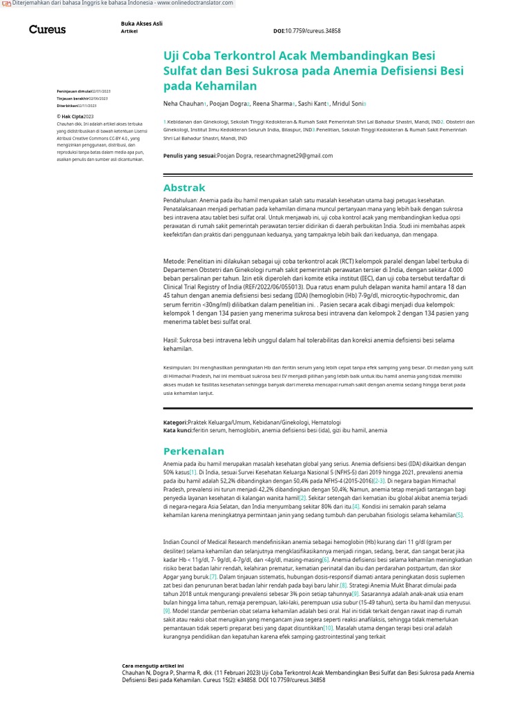 Randomized Controlled Trial Comparing Ferrous Sulfate and Iron Sucrose ... Randomized Controlled Trial Comparing Ferrous Sulfate and Iron Sucrose ...