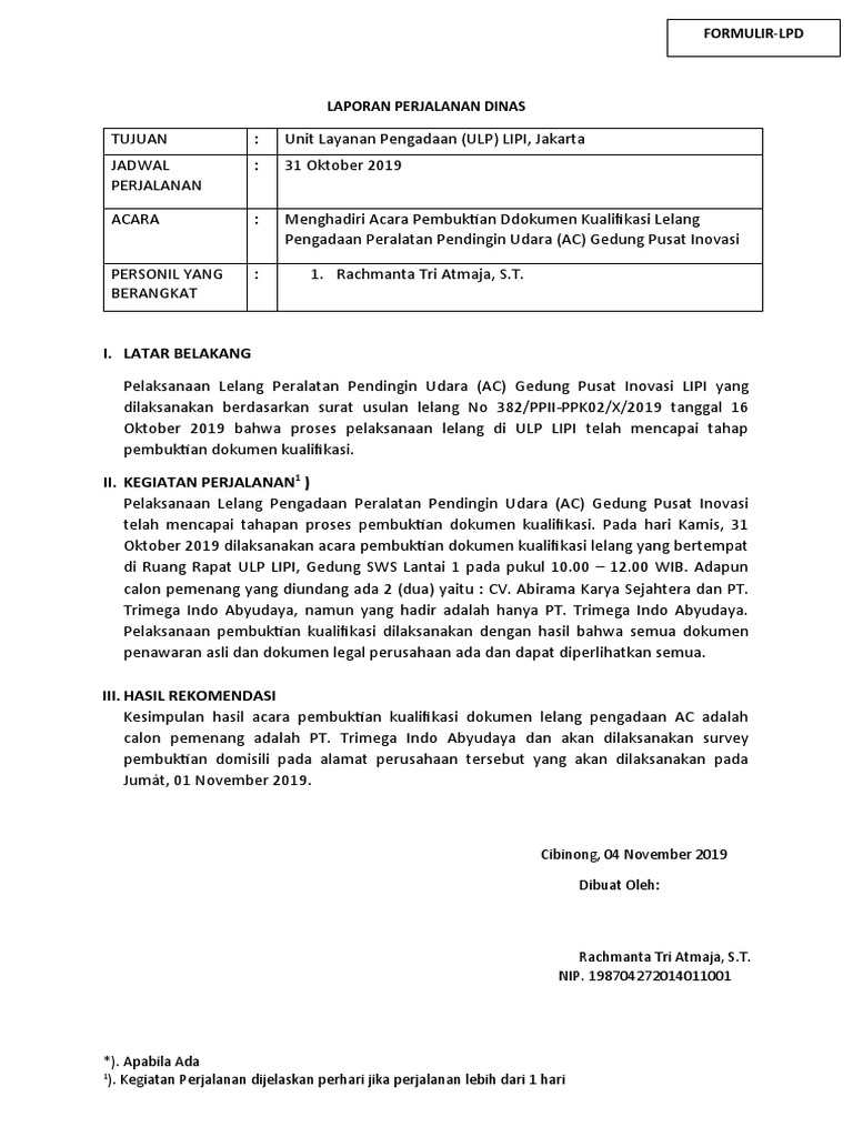 FORMULIR PERJADIN - 31 Oktober 2019, DJA | PDF