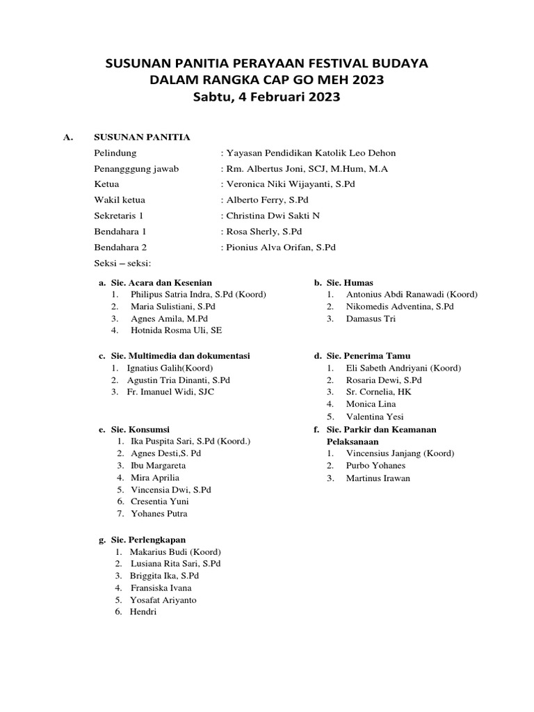 Susunan Panitia Cap Go Meh | PDF