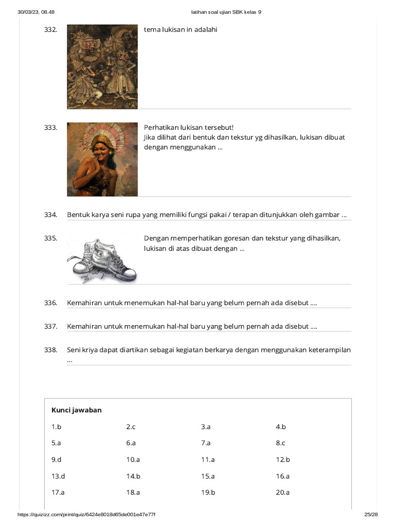 Latihan Soal Ujian SBK Kelas 9 | PDF