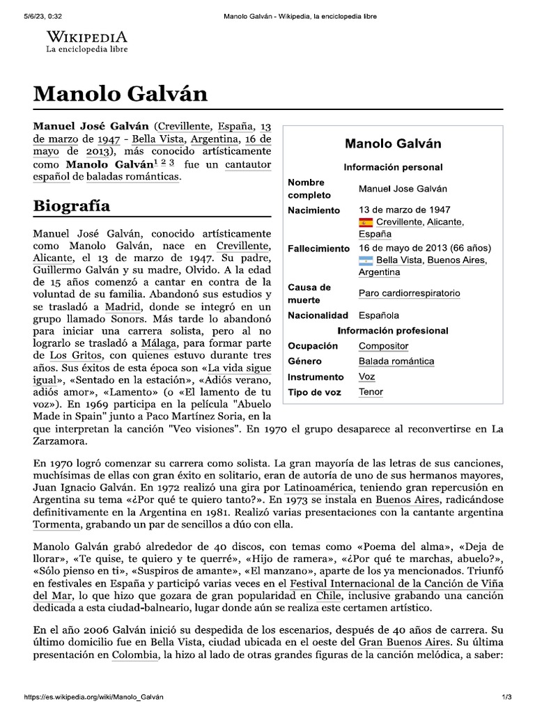 Manolo Galvan - Su Vida | PDF