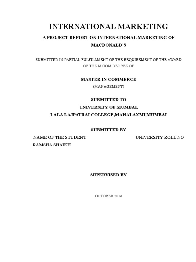 International Marketing Project | PDF | Franchising | Mc Donald's
