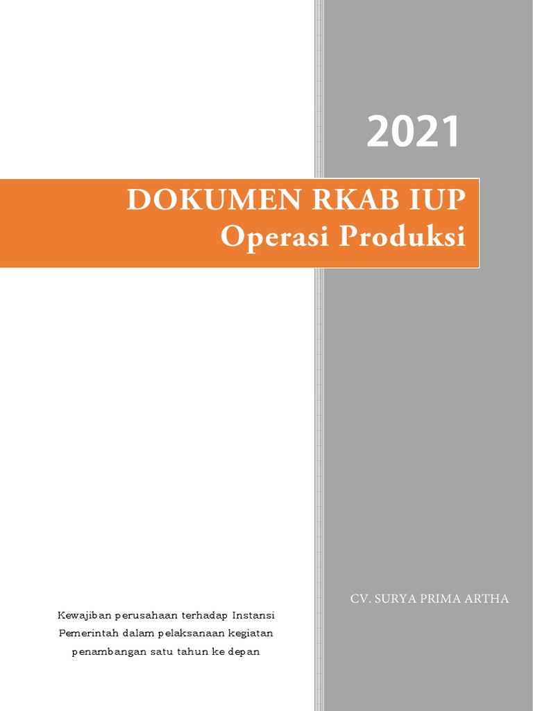 DRAFT DOKUMEN RKAB IUP OP TAHUN 2021 CV SURYA PRIMA ARTHA | PDF