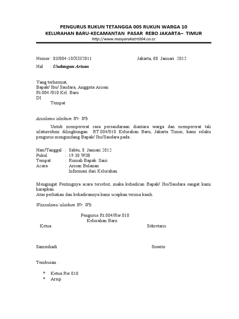 Undangan Rapat RT 5 RW 10 | PDF