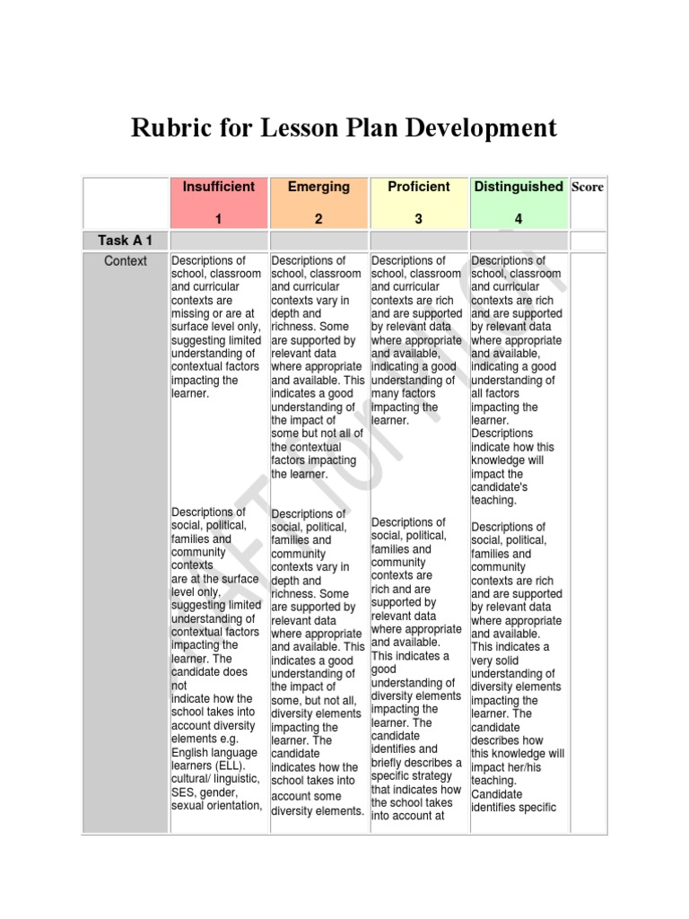 Rubric For Lesson Plan Development | PDF | Educational Assessment ...