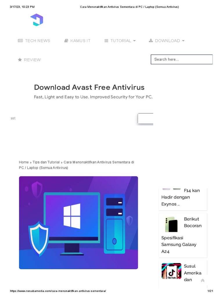 Cara Menonaktifkan Antivirus Sementara Di PC - Laptop (Semua Antivirus) | PDF