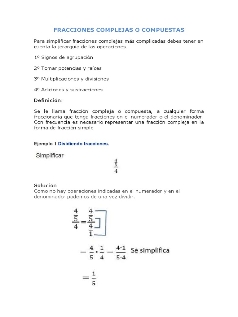 Fracciones Complejas O Compuestas: Definición | PDF