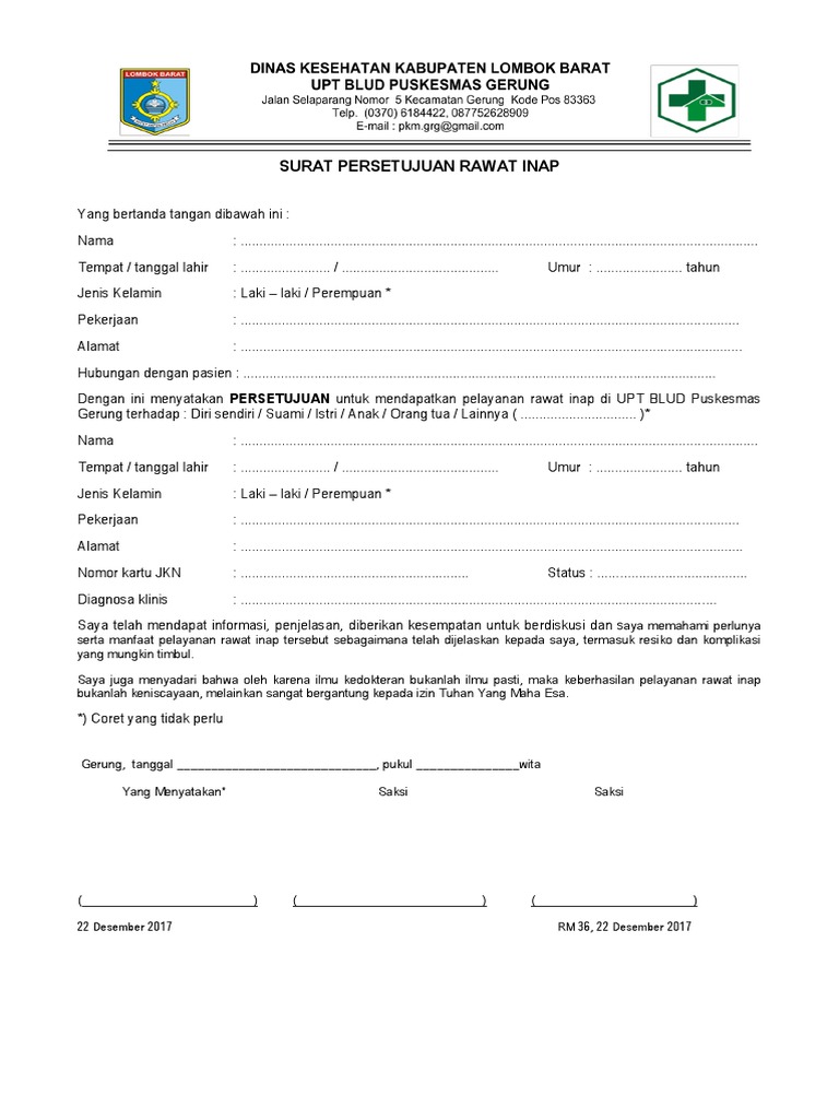 RM 36. Surat Persetujuan Rawat Inap | PDF