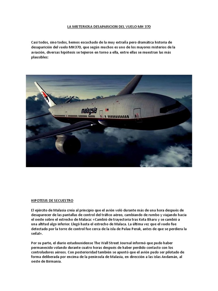 La Misteriosa Desaparicion Del Vuelo MH 370 | PDF | Malaysia Airlines Flight 370 | Desastres ...