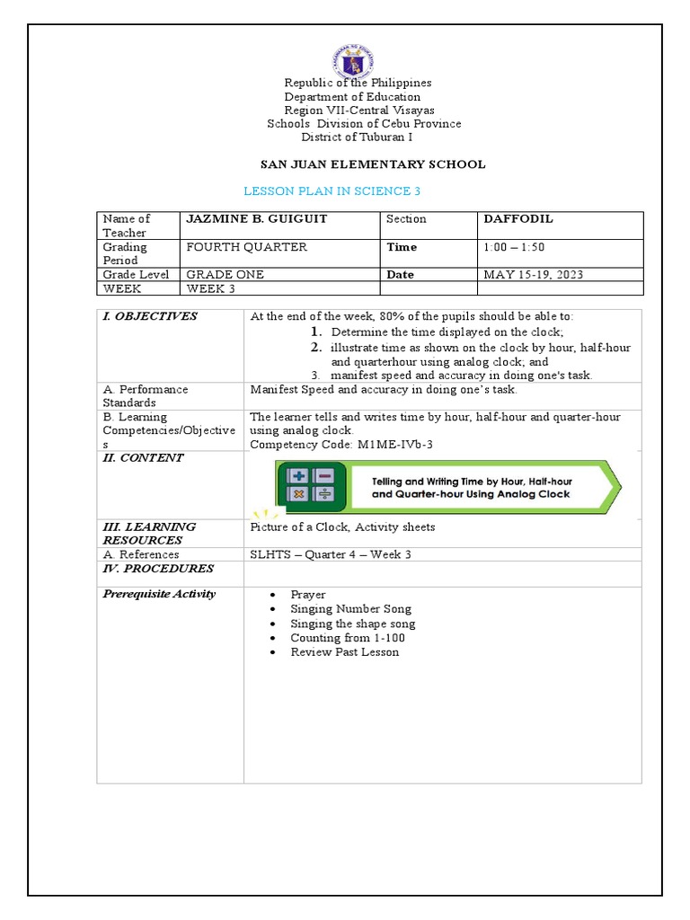 Mathematics - Q4 - W3 | PDF | Teachers | Clock
