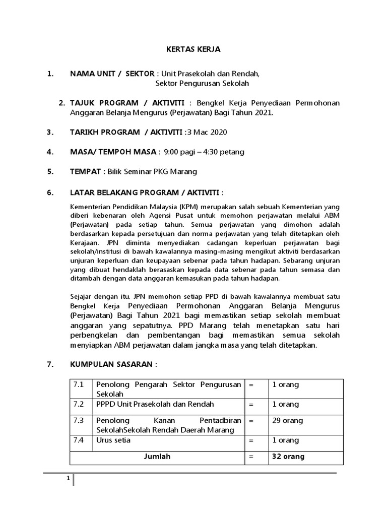 Format KERTAS KERJA RM5 | PDF