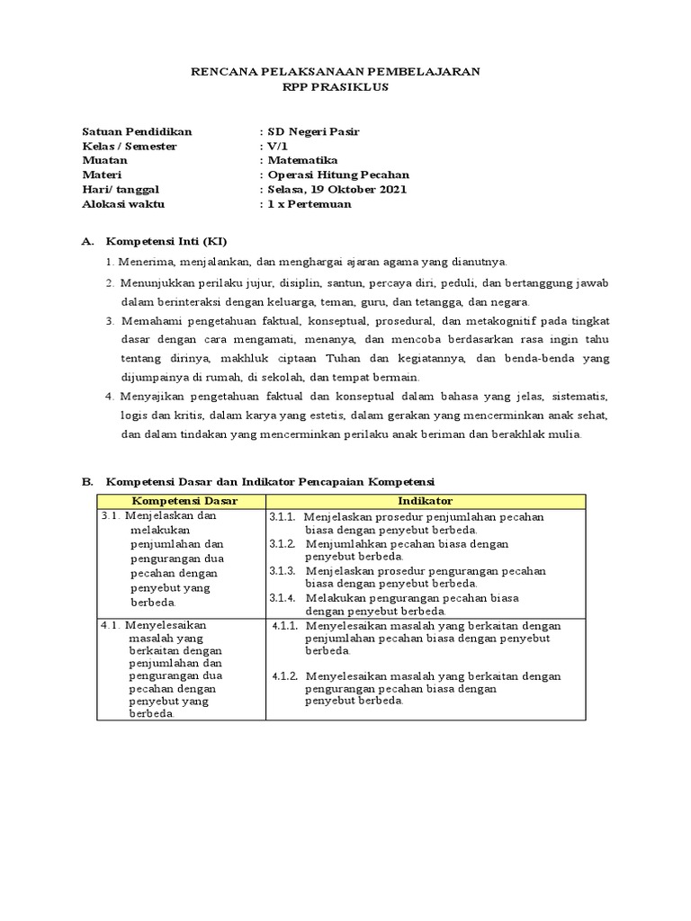 2 - Khoiroh - RPP - Prasiklus - Siklus 1 - Siklus 2 | PDF