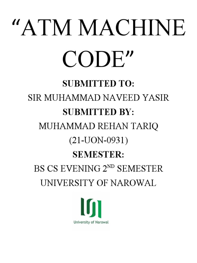 Atm Machine Code Pdf 