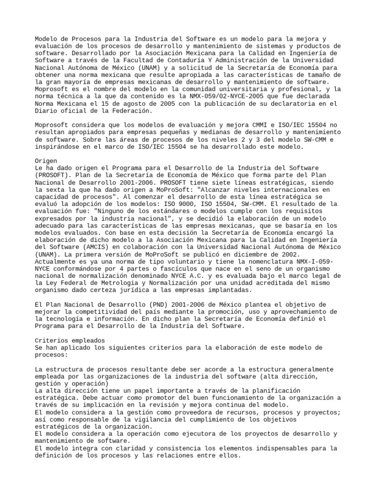 MoProSoft: Mejora de Procesos Software | PDF | Negocios