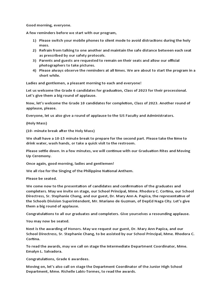 Graduation 2022 Script | PDF