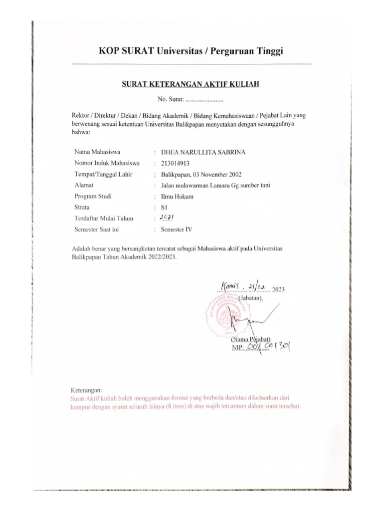 KOP SURAT Universitas Perguruan Tinggi | PDF