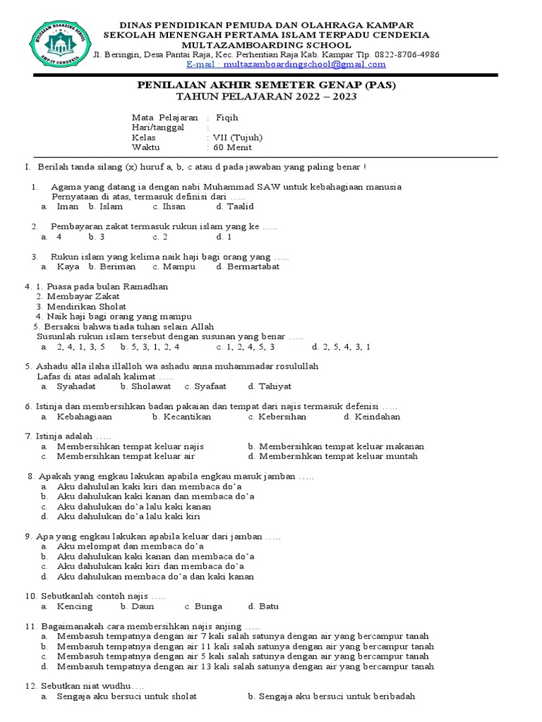 Soal Fiqih Kelas Vii Miss Robiah | PDF