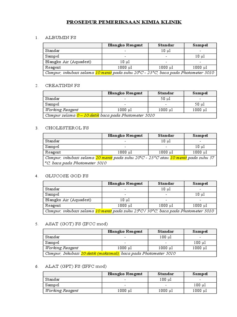 PROSEDUR PEMERIKSAAN KIMIA KLINIK | PDF