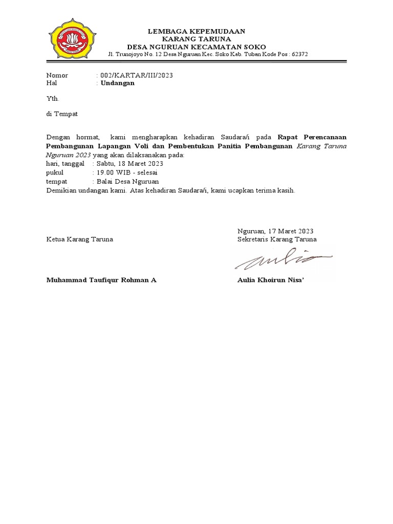 undangan rapat kartar 2 | PDF