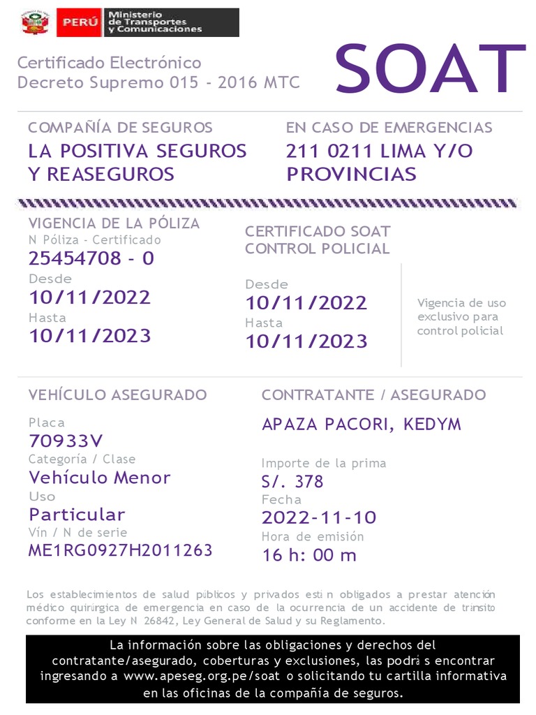 La Positiva Seguros Y Reaseguros 211 0211 LIMA Y/O Provincias | PDF | Negocios | Finanzas y dinero