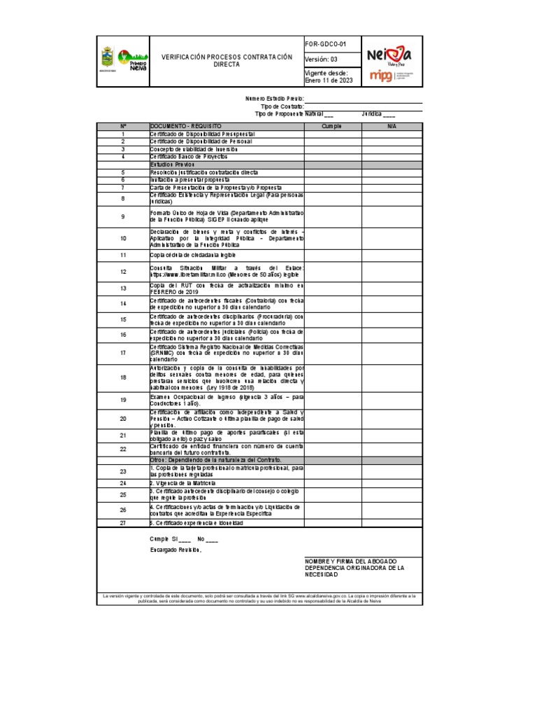 For-Gdco-01 Verificación Procesos Contratación Directa | PDF