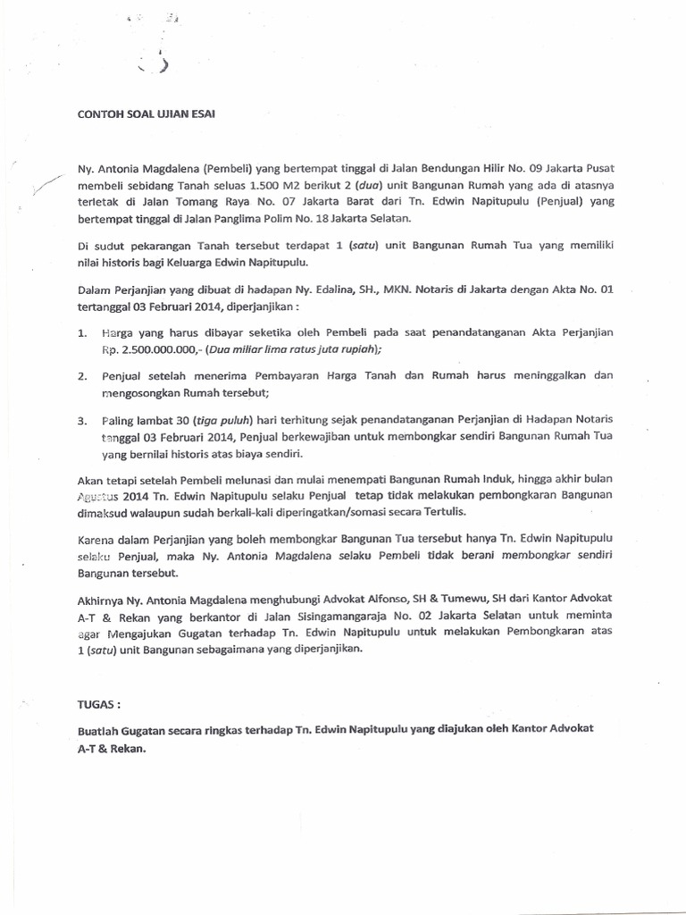 Contoh Soal Essay Ujian Upa | PDF