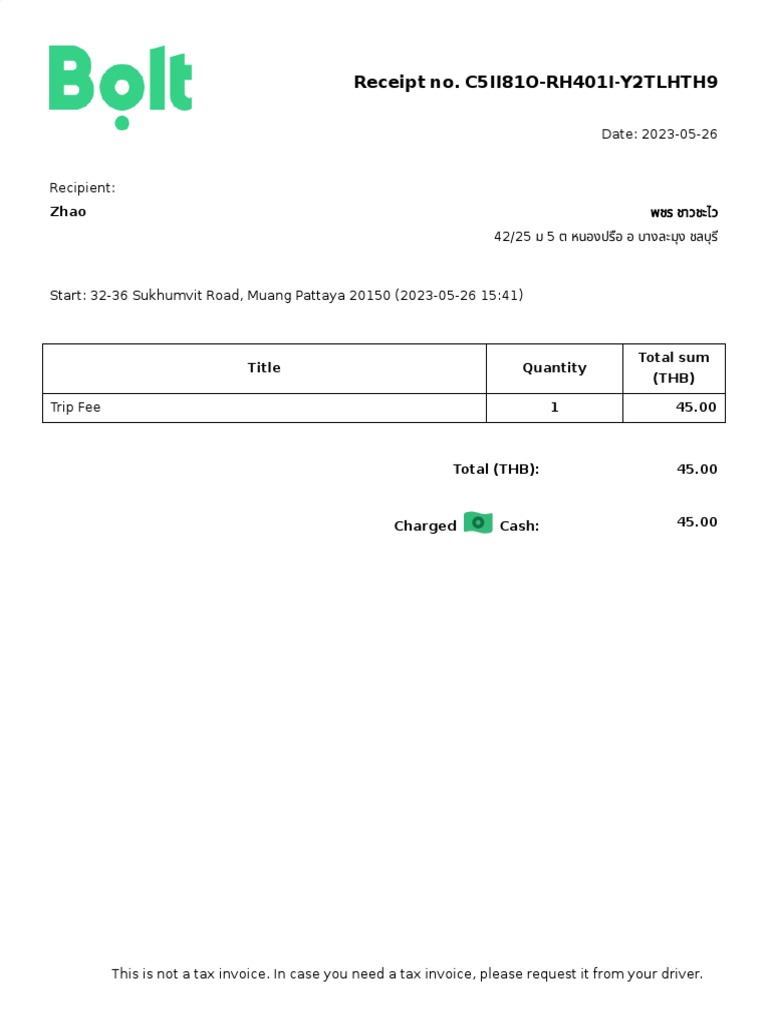 Ride Invoice From Bolt 0522 | PDF