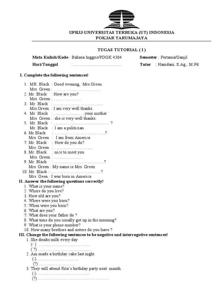 The First Tutorial Task 2021 | PDF