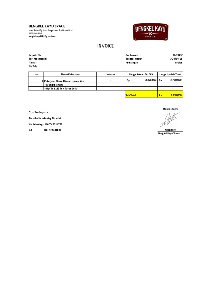 Invoice Divan Ukuran Queen Size | PDF