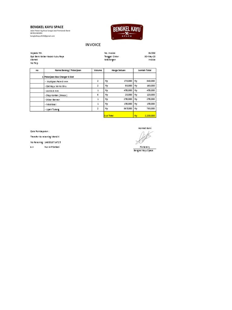 Invoice Pekerjaan Box Charger | PDF
