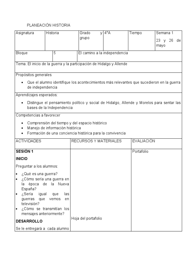 Planeación de Historia: Independencia | PDF | México