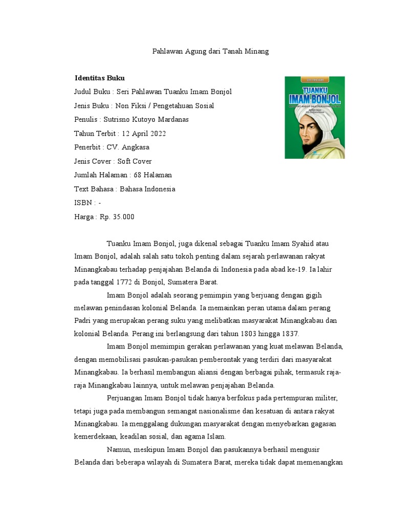 Fadhil XI IPA 2 - Pahlawan Agung Dari Tanah Minang | PDF | Sejarah