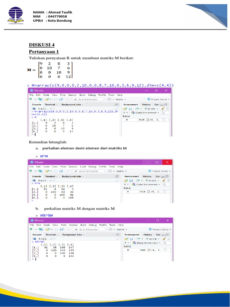 Diskusi 4 - Komputer 1 - Ahmad Taufik - 044779058 | PDF