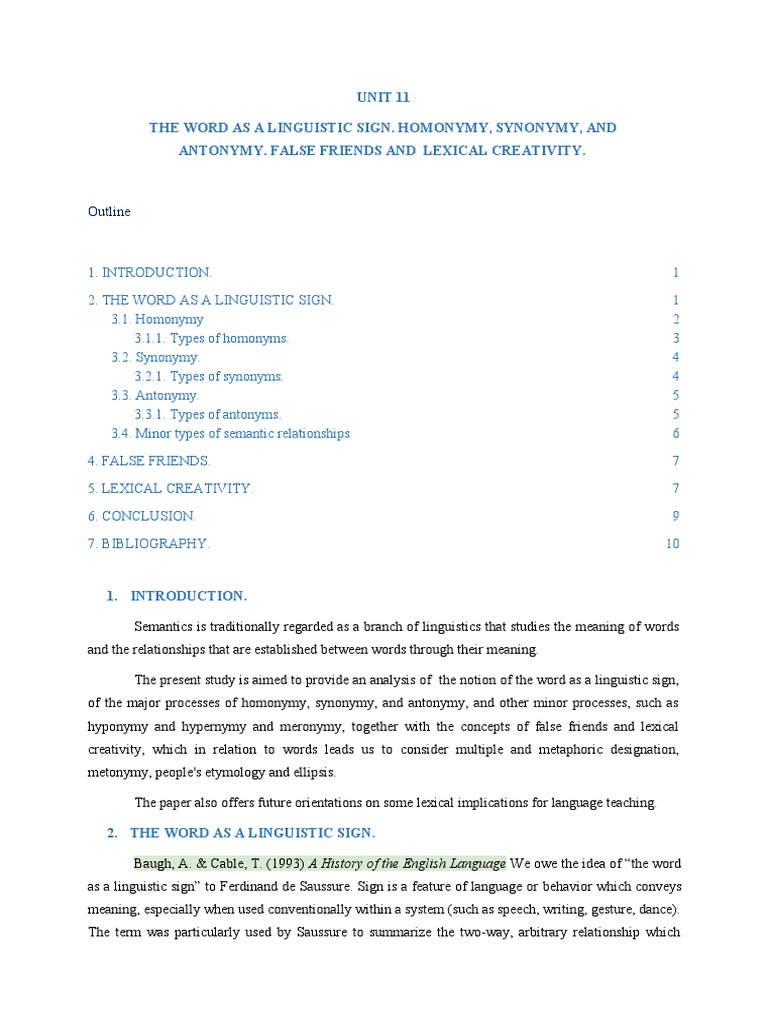 Topic 11. Ok The Word As A Linguistic Sign. Homonymy, Synonymy, and ...