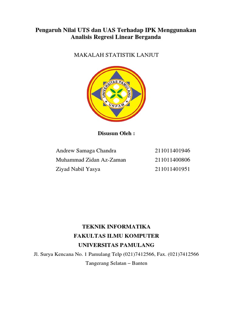 Pengaruh Nilai UTS Dan UAS Terhadap IPK Menggunakan Analisis Regresi Linear Berganda | PDF