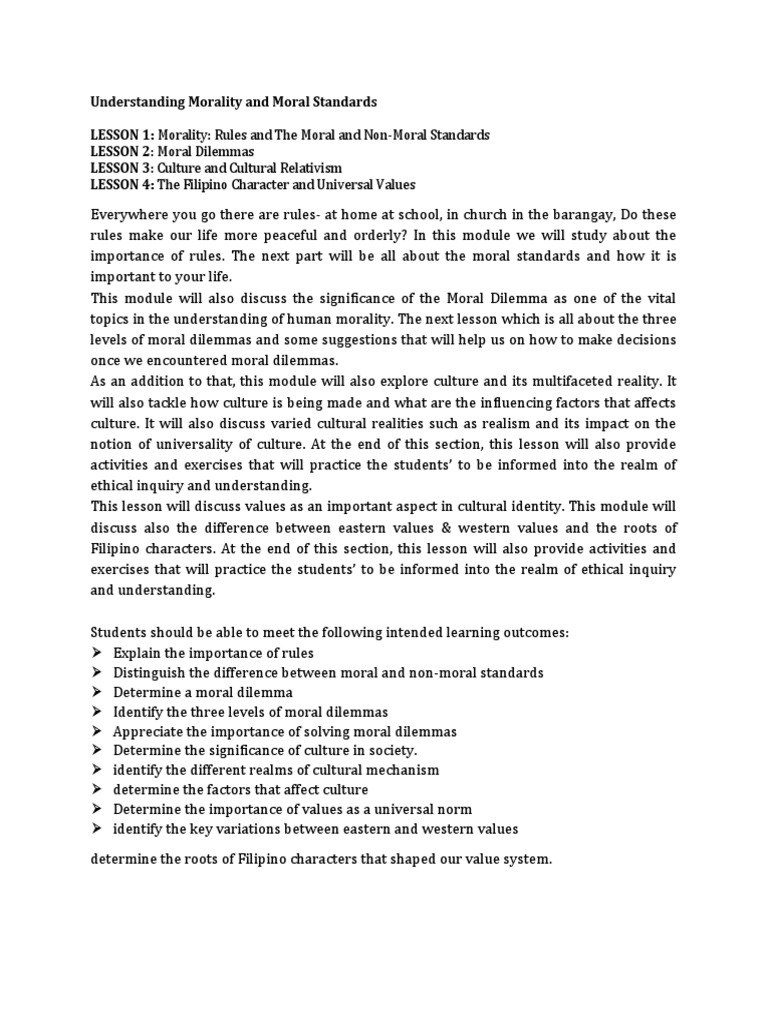 Understanding Morality and Moral Standards 1 | PDF