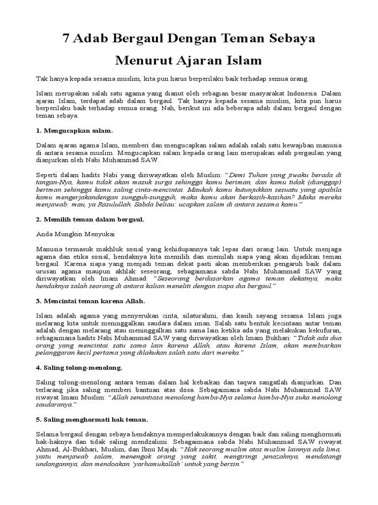 7 Adab Bergaul Dengan Teman Sebaya | PDF