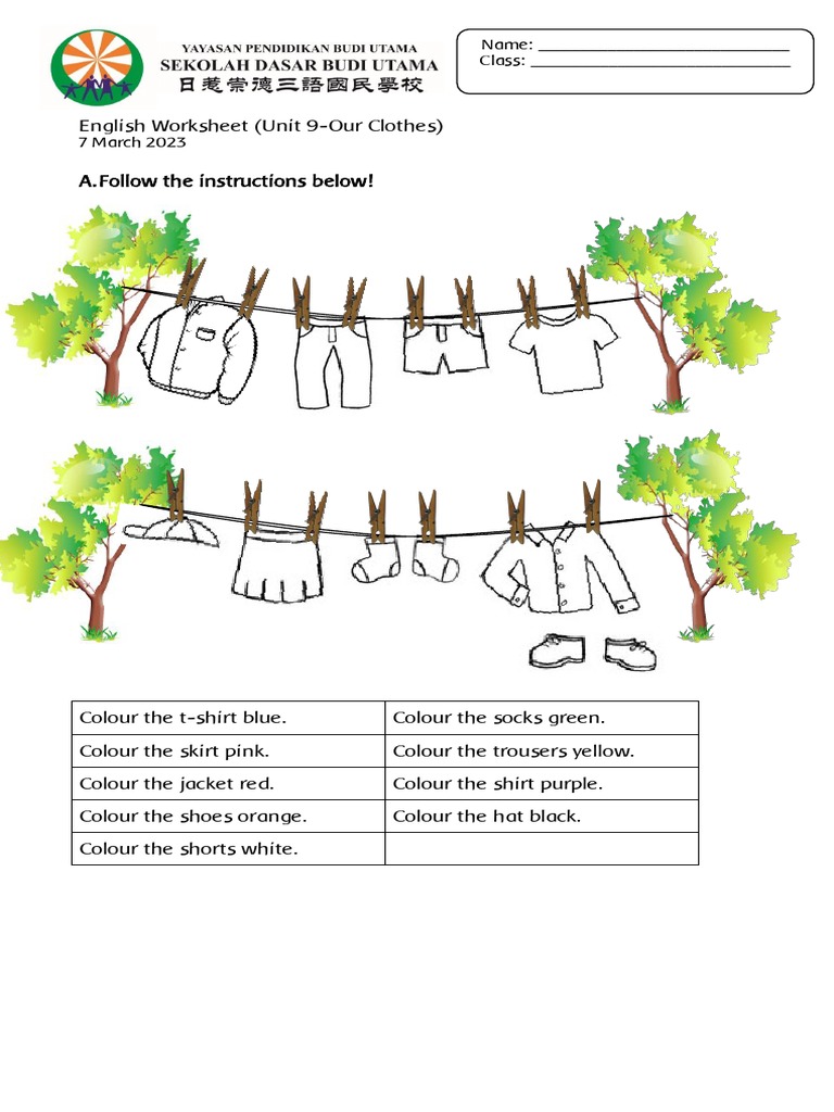 Our Clothes - Worksheet 2 | PDF