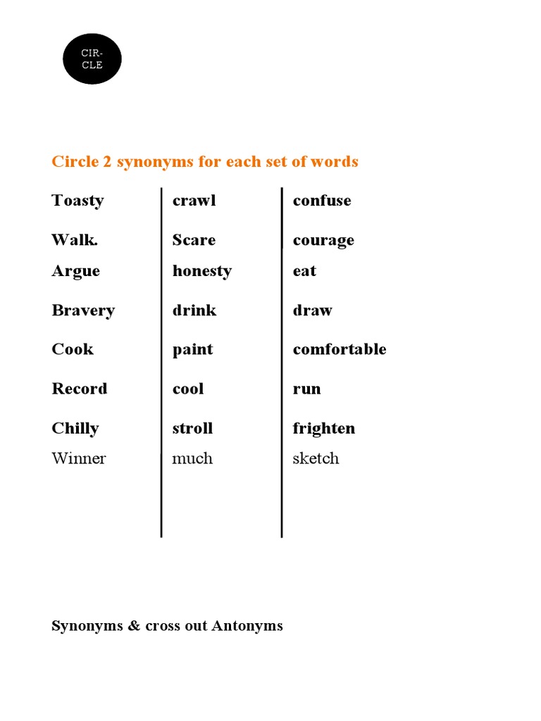 Circle 2 Synonyms For Each Set of Words: Winner Much Sketch | PDF