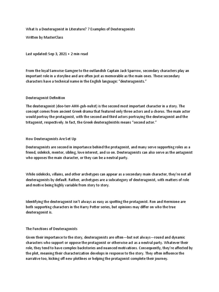 Deuteragonist in Literature | PDF | Twilight (Meyer Novel) | Narration