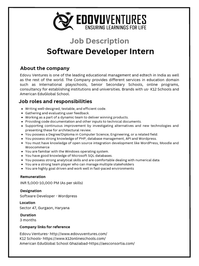 JD - Software Developer - Edovu Ventures | PDF