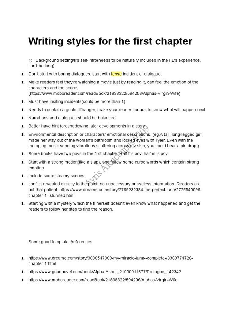 Writing Styles For The First Chapter | PDF
