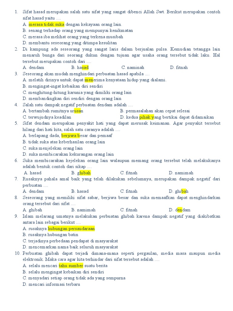 Sifat hasad merupakan salah satu sifat yang sangat dibenci Allah Swt | PDF