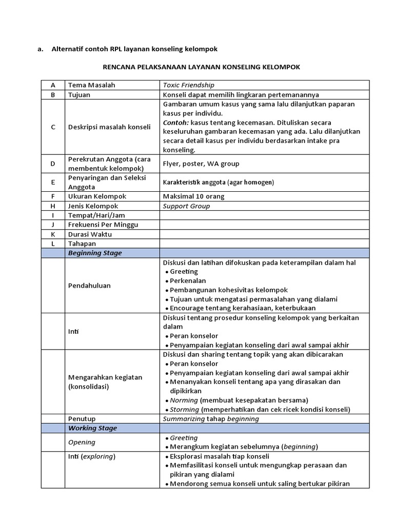 B-Alternatif Contoh RPL Layanan Konseling Kelompok | PDF | Karier ...