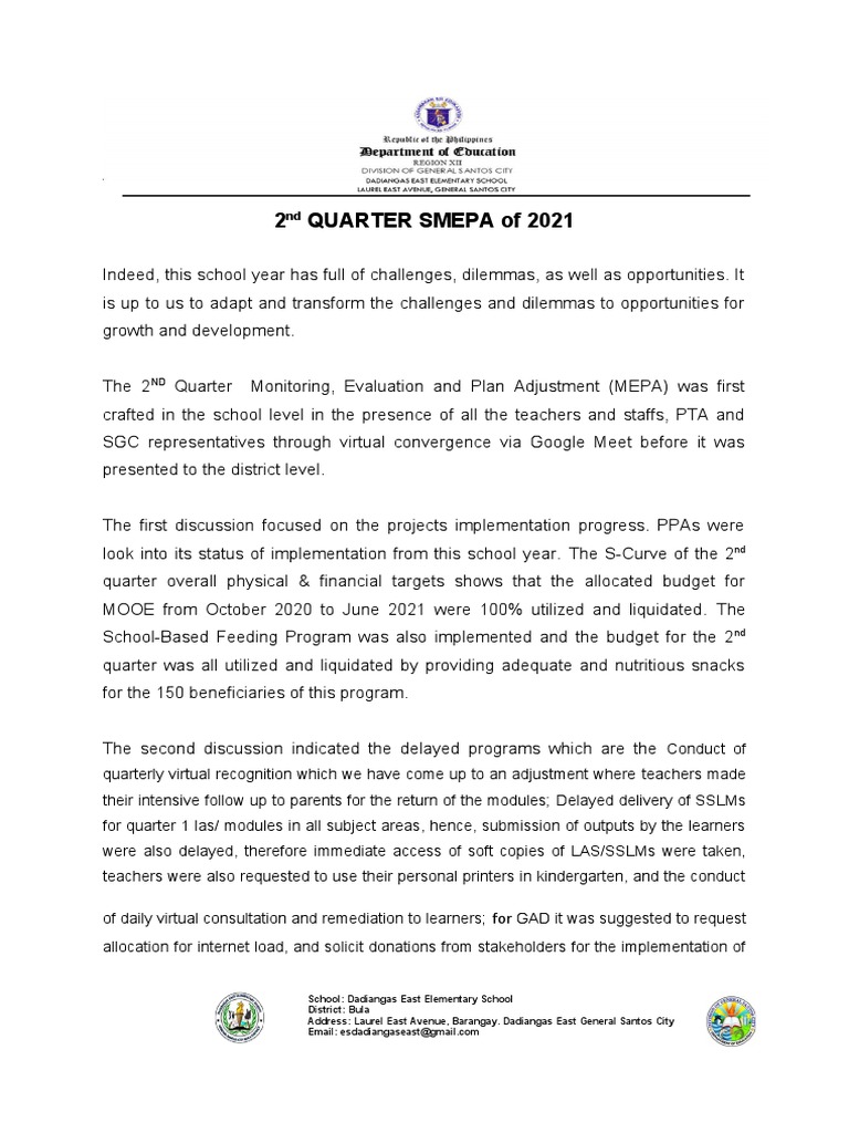 Synthesize Report 2nd Quarter Smepa | PDF