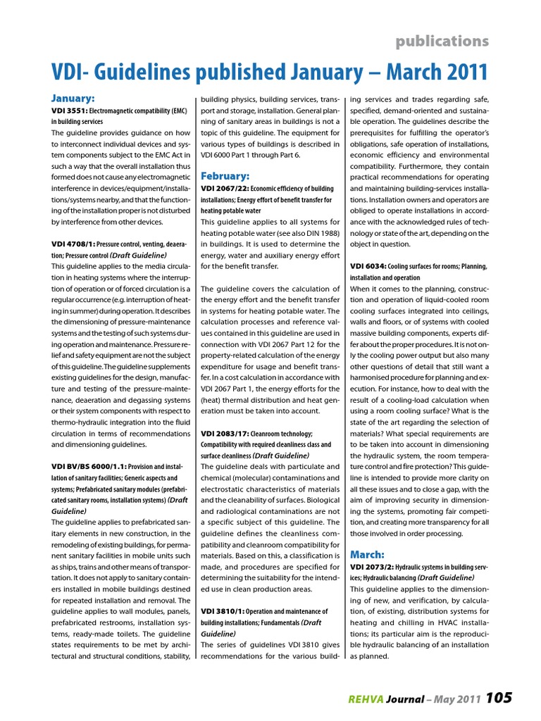 VDI - Guidelines Published January - March 2011 | PDF