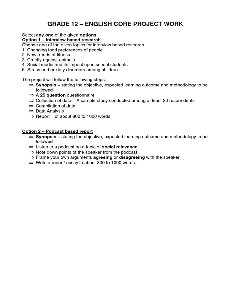 Grade 12 English Project Work | PDF