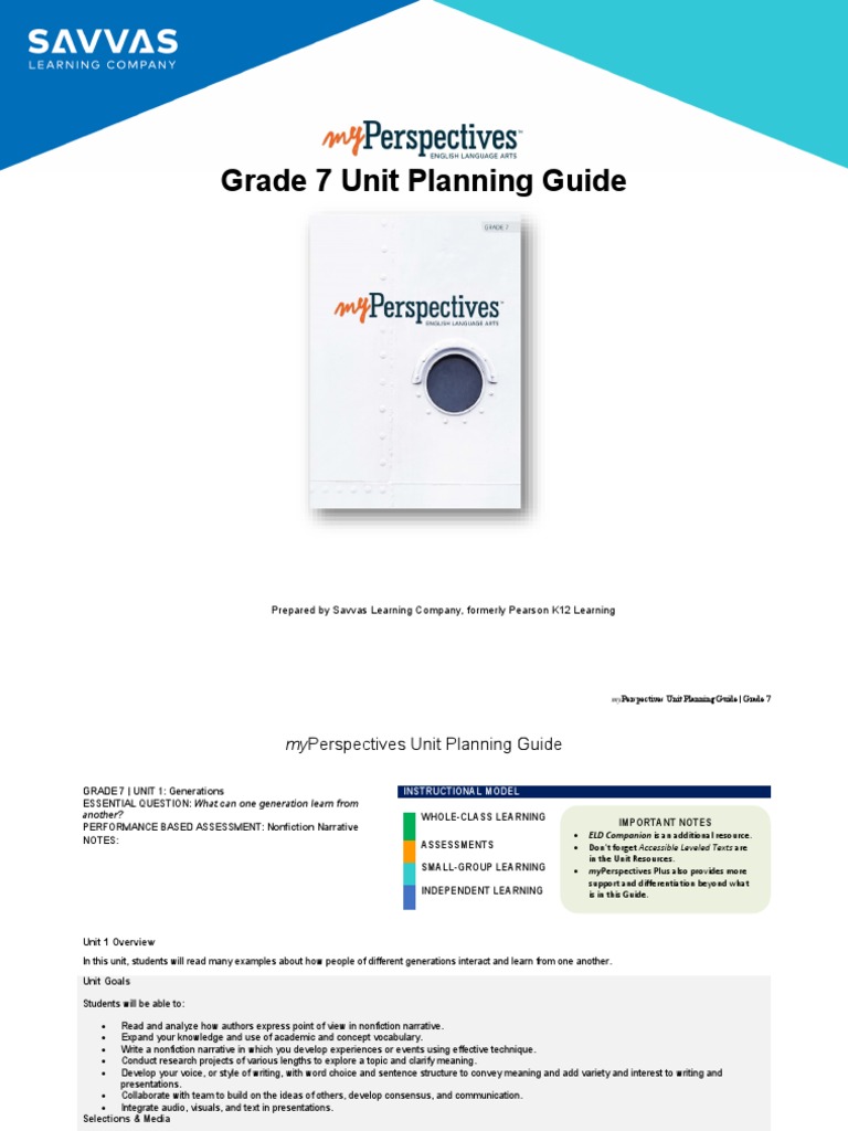 MyPerspectives Unit Planning Guide - Grade - 7 | PDF | Reading ...